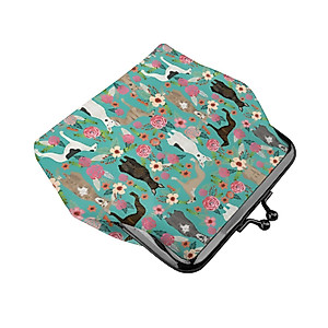 Cute Whippet Dogs Lovers Green Flower Floral Animals Dog Wallets Purses For Women Girls, PU Leather Vintage Buckle Coin Kiss-Lock Change Purse Card Holder Pouch 3D Printing Makeup Bags Birthday Gifts