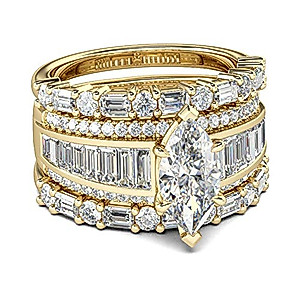 Jeulia 2 Carat 3PC Wedding Ring Set for Women 14K Gold Plated Marquise Cut CZ Engagement Rings Sterling Silver Bridal Set Anniversary Promise Rings for Her with Jewelry Box (8)