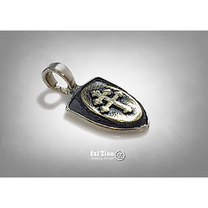 Cross of Lorraine Brass & Sterling Silver 925 Shield Dog Tag Pendant by Ezi Zino