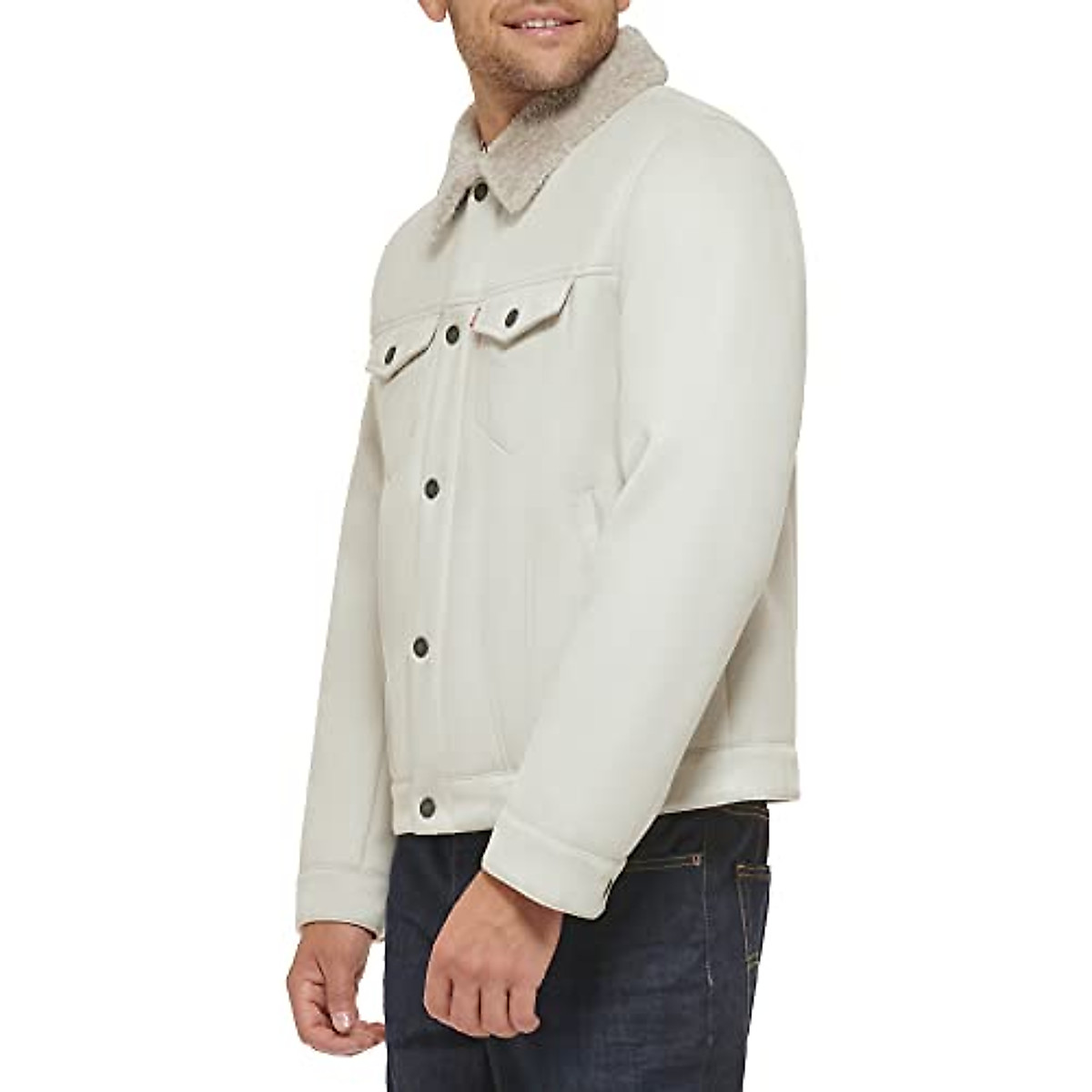 Levi's Men's Leather Classic Trucker Jacket, Cream Faux Shearling, S