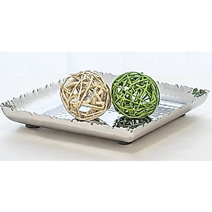 Red Co. 8” x 8” Square Decorative Silver Hammered Metal Serving Platter Tray with Torn Rim, Small