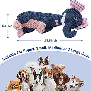 T'CHAQUE Funny Stuffed Dog Squeaky Toy, Soft Puppy Teething Chew Toy Reduce Boredom and Anxiety, Pet Plush Toys with Inner Squeaker, Tug of War Interactive Gift for Small to Large Dog Breed, Elephant