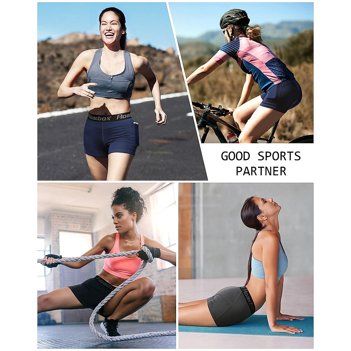 Roadbox Compression Volleyball Shorts for Women - 3 inch Spandex Shorts with Pockets for Running Workout Yoga