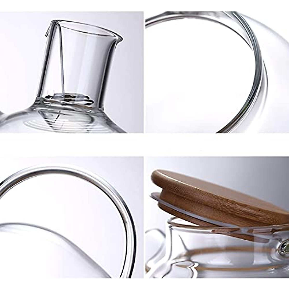 Acoode Glass Water Pitcher with Bamboo Lid Large Capacity Cold Water Tea Pot with Filter for Hot/Cold Water and Iced Tea (1800ML/60Oz)