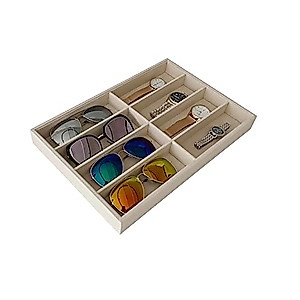 Large Beige Premium Quality Velvet Glasses Box Tray Stackable Practical Trade Show Home Use Jewelry Display Organizer