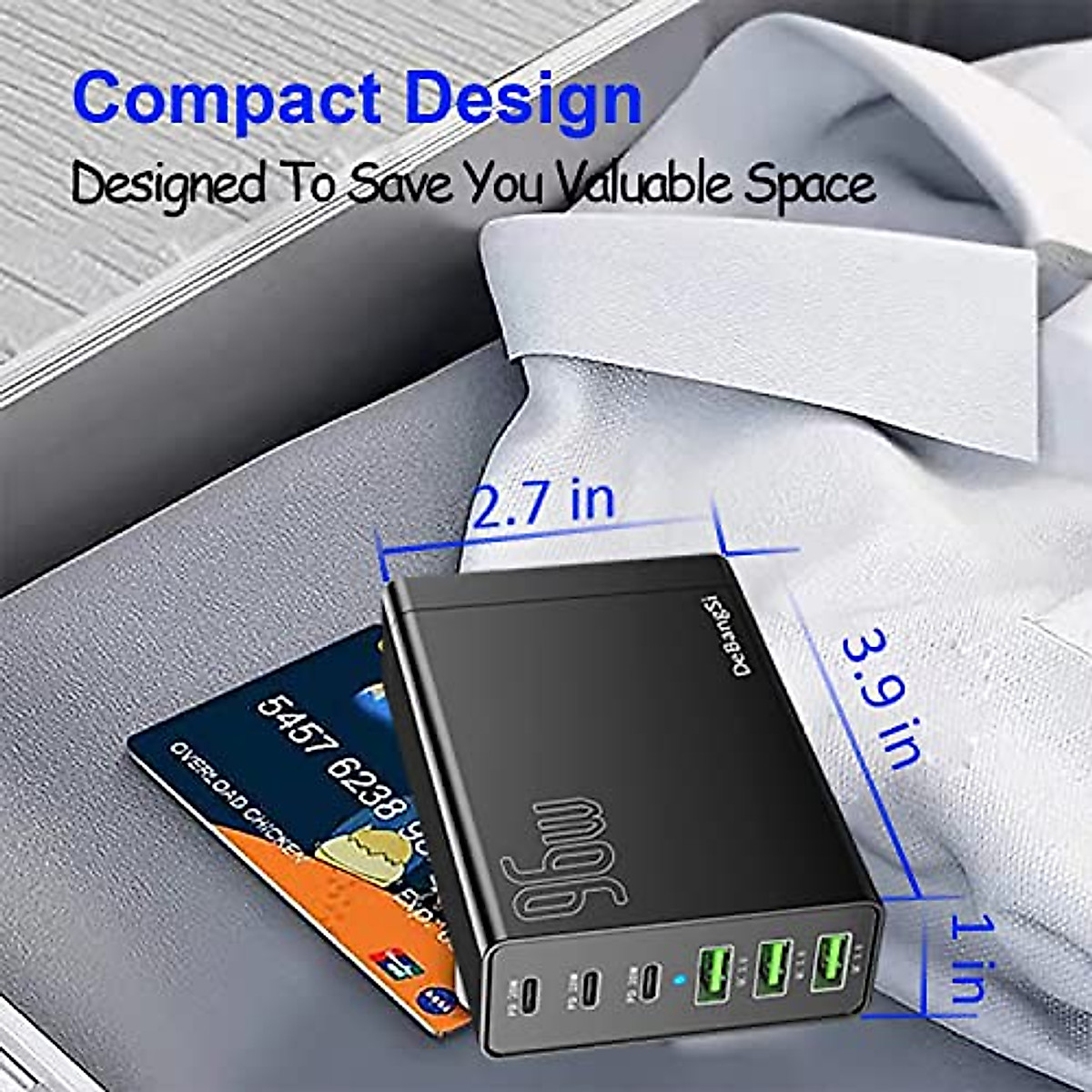 Multi USB Charger Station, 96W GaN Compact 6 Port USB C Fast Charging Station, Portable USB C Wall Charger Adapter 3 USB C + 3 QC USB A for All iPad iPhone 14 13 12 11 Pro Max Pixel Samsung and More