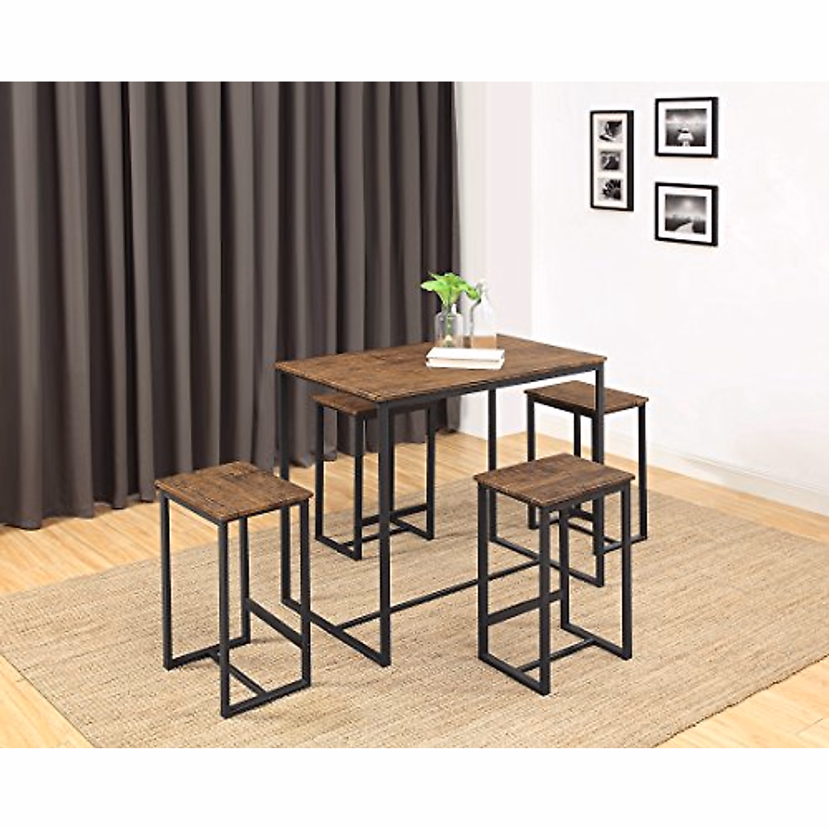 Abington Lane 5-Piece Kitchen/Dining Table Set w/Four (4) Stools - Versatile, Tall, Modern Table Set for The Contemporary Home - (Walnut Finish)