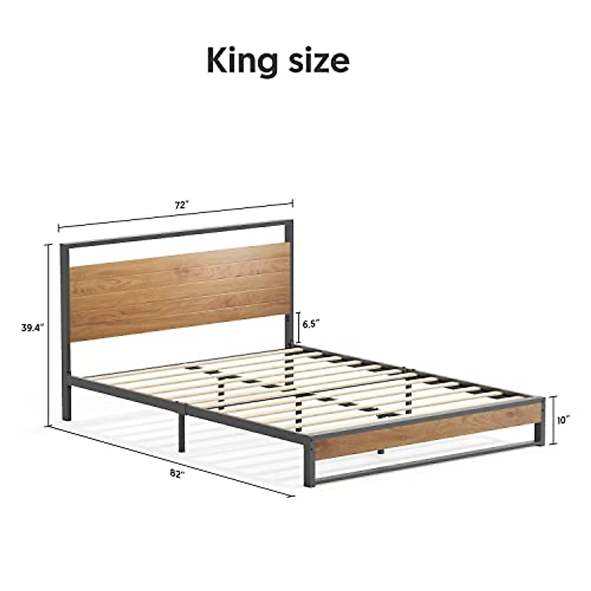 Nazhura Metal King Size Platform Bed Frame with Wood Headboard/Footboard