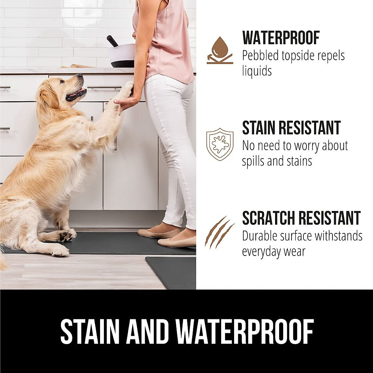 Gorilla Grip Set of 2 Anti Fatigue Cushioned Waterproof, Stain and Scratch Resistant Kitchen Floor Mats, Ergonomic Standing Office Desk Mat, Supportive Padded Memory Foam Rugs, 17x24 + 17x48 Charcoal