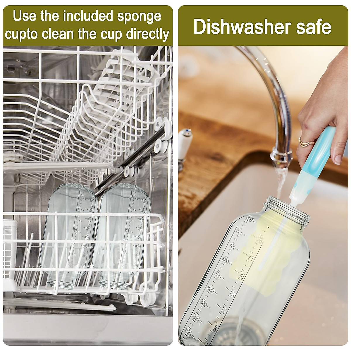 AiHeart 4pcs Glass Milk Bottles (32oz), Reusable & Dishwasher Safe, Perfect for Milk, Yogurt & More