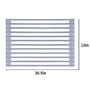 Roll Up Dish Drying Rack Drain Board Drainers, Over The Sink Dish Drying Rack for Kitchen Counter Foldable Dish Drainer Sink Warm Grey 20.5x13