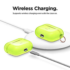 elago Compatible with AirPods Pro Case Clear - High Rating, TPU Transparent Shockproof, Protective Case Cover with Keychain, Gel Tape Included, Wireless Charging [Neon Yellow]
