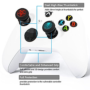 Playrealm FPS Thumbstick Extender x 2 & Printing Rubber Silicone Grip Cover x 4 for Xbox Series X/S & Xbox One Controller(Cthulhu Abyss Blue&Demon Circle)