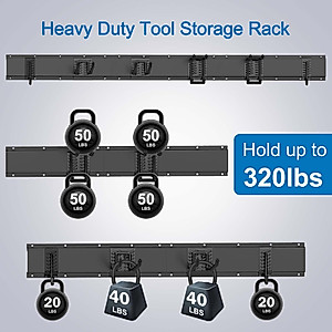 Juquline Garage Storage Tool Storage Rack, Heavy Duty Garage Tool Organizer Wall Mount Garden Yard Tool Organizer Adjustable Storage System 48Inch Max 320lbs, (6Hooks+3Rails)