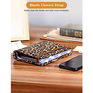 A6 Budget Binder for Money Saving Binder, PU Leather Budget Planner with 8 Cash Envelopes, Budget Sheets & Rose Gold Category Stickers, Money Organizer for Cash Binder (Leopard)