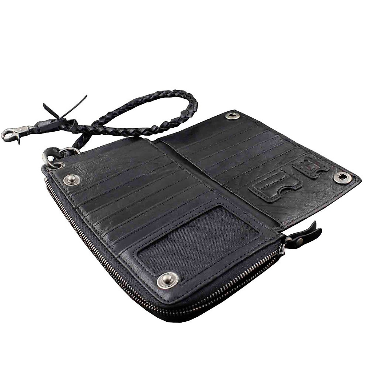 New Men's Biker Rocker Long Genuine Leather Wallet w/Purse Chain Black