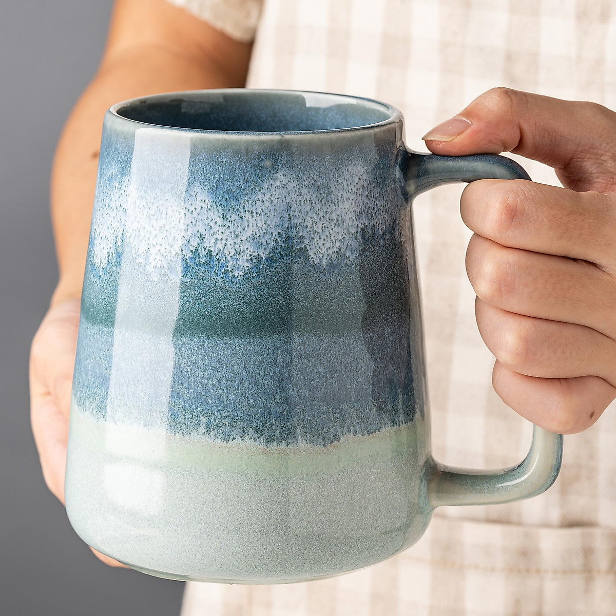 TaoTaojarvie Ceramic Coffee mugs, 24 oz, Extra Large Mugs, Big Tea and Coffee Cups, Large Handle, Pottery Mugs, Transmutation Glaze，Wide Bottom Coffee Mug, Microwave and Diahwasher Safe. (Light Green)