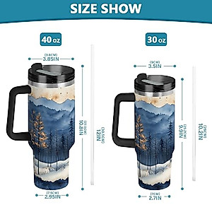 Selerdon 40 oz Tumbler Winter Forest with Handle and Straw Lid Vacuum Stainless Steel Insulated Water Bottle Travel Mug Car Cup Holder Friendly BPA Free for Gym Travel Office