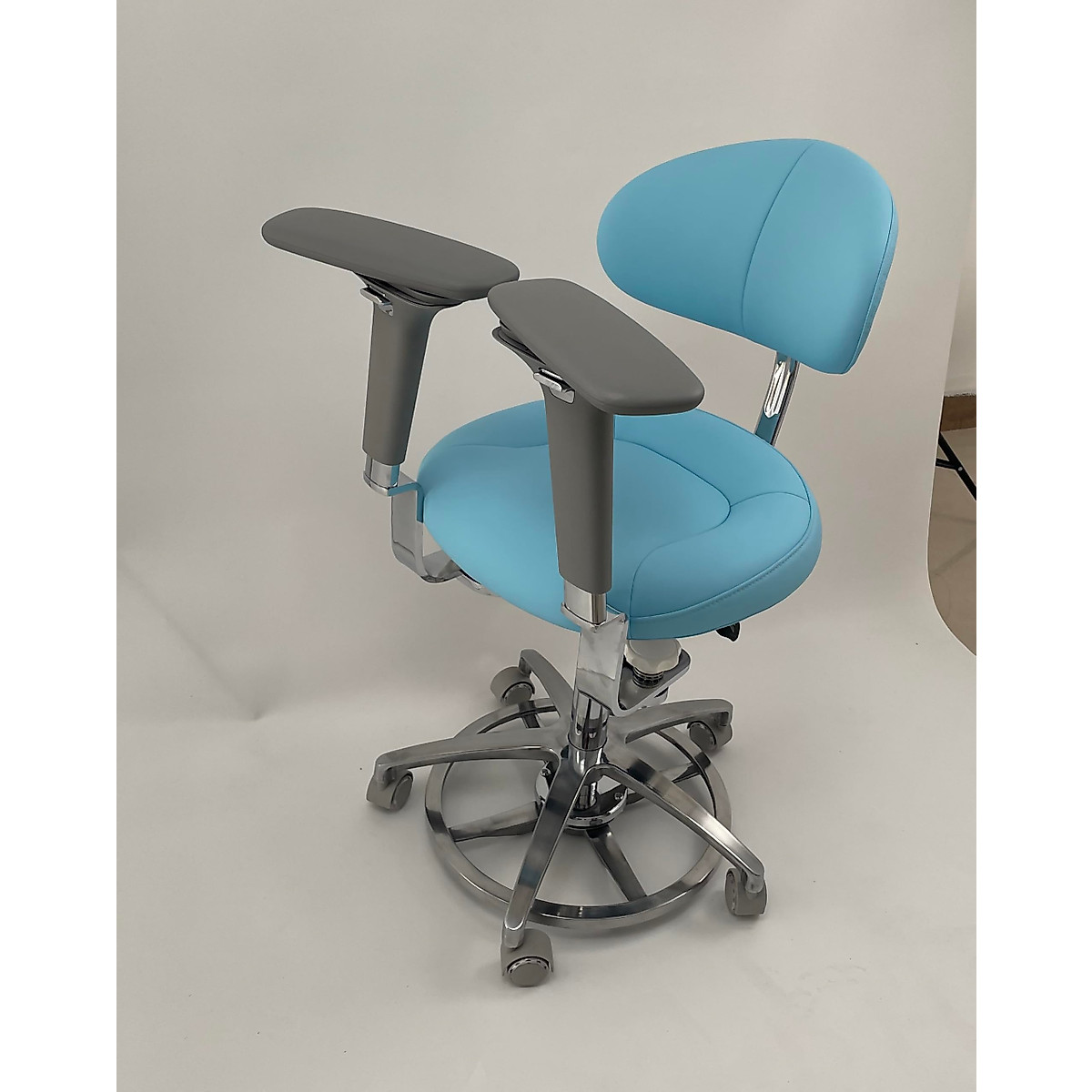 Ergonomic Dental Saddle Assistant Chair Stool with Rotatable 4D Armrest and Back Support for Microscope Operator in Dental Clinics,Luxury Aluminium Foot Operated Base (C10 Grey)