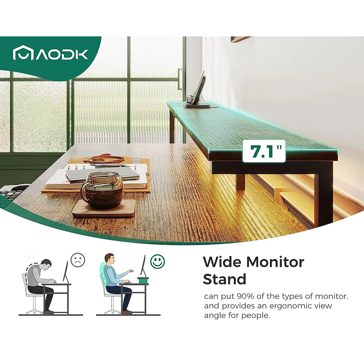 AODK 63-Inch Computer Desk with Power Outlet & LED Light, Reversible Office Desk with File Cabinet and Drawer, Gaming Desk with Keyboard Tray, Study Table with Full Monitor Riser and PC Stand, Vintage