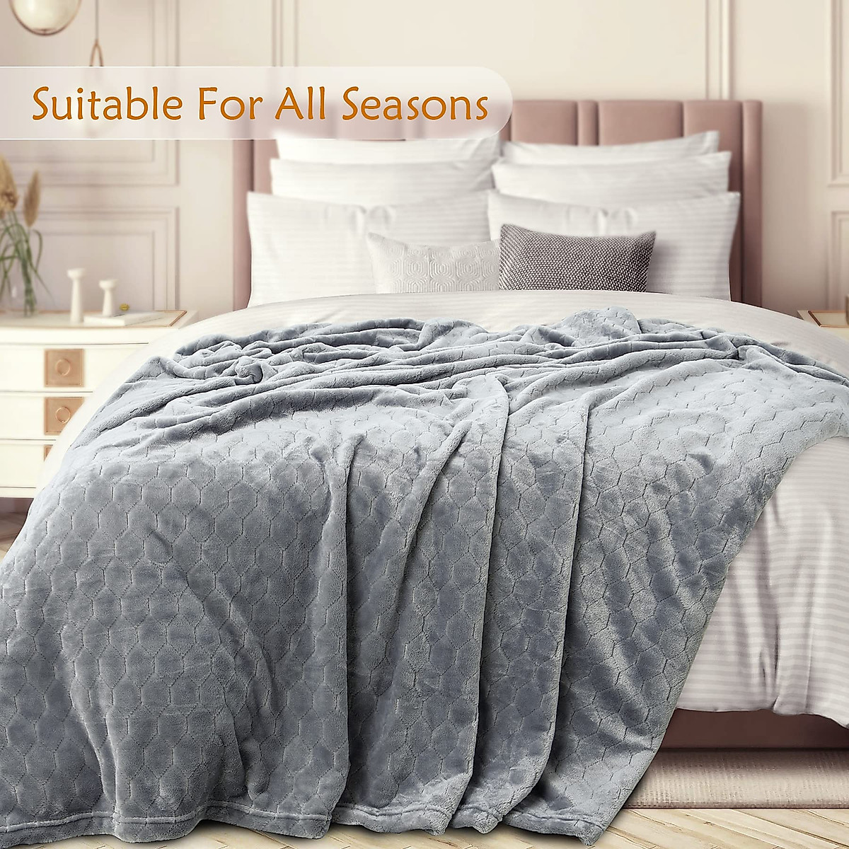 TOONOW Fleece Blanket Super Soft Cozy Throw Blanket 50" x 60", Lightweight Fuzzy Comfy Textured Flannel Blanket Winter Warm Plush Throw Blankets for Couch, Sofa, Bed, Light Grey