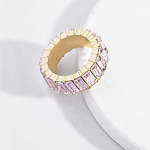 HSQYJ Rainbow Baguette Band Ring Eternity Band Cubic Zirconia Ring Gold Plated Fashion Luxury Jewelry Crystal Cocktail Rings for Women Gift