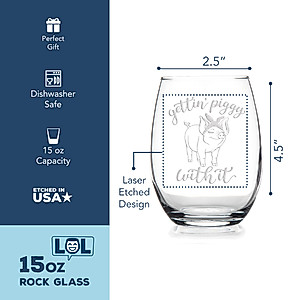 Getting Piggy With It Bandana Stemless Wine Glass - Farmhouse Gift, Pig Gift, Country Gift, Farmhouse Wine Glass, Pig Wine Glass