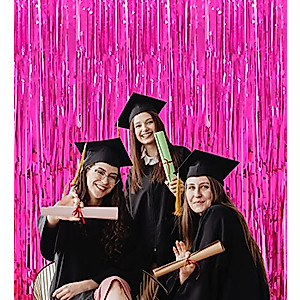 2pcs 3.2ft x 8.2ft Hot Pink Metallic Tinsel Foil Fringe Curtains for Birthday Wedding Bridal Shower Baby Shower Bachelorette Celebration Party Decorations