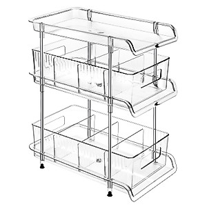 XINYA BAO 3 Tier Clear Bathroom Organizer, With Dividers, Multi-Purpose Pull-Out Pantry Organization and Storage, Under Sink Closet Organizers and Storage, Skincare Cosmetic Organizer Medicine Bins