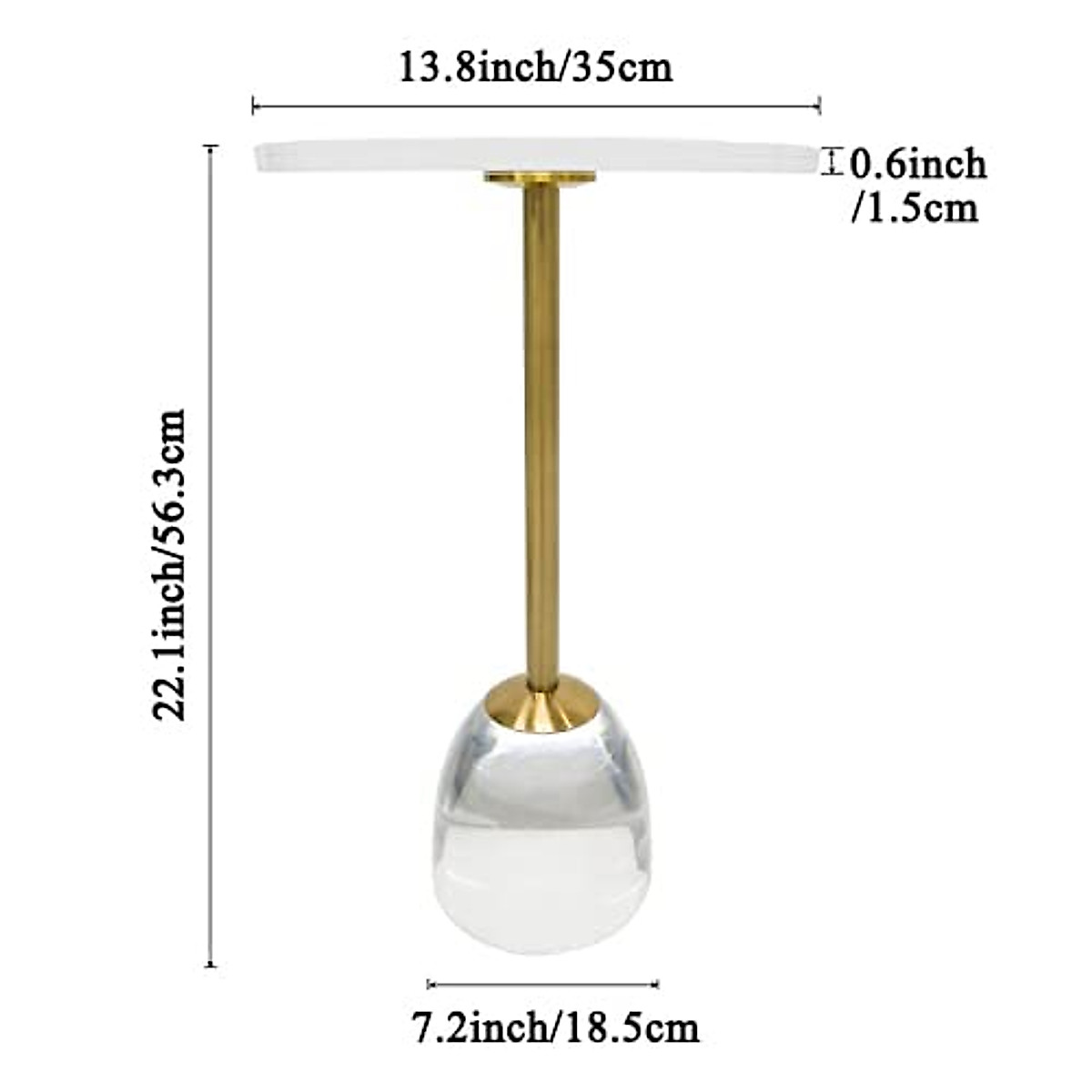 TPZLRN Acrylic End Table, Acrylic Side Table,Clear Round Side Table with Brass-Colored Metal Support Rod for Office Living Room Bedroom, Easy Assembly