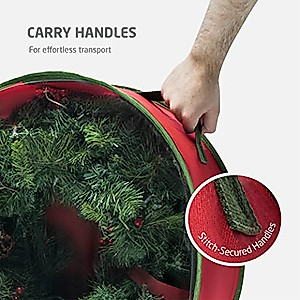 ZOBER 2-Pack Christmas Wreath Storage Container Clear Top 24-Inch, Breathable Non-Woven Material - Dual-Zippered Holiday Wreath Storage Bag & Durable Handles, Protect Artificial Xmas Wreaths