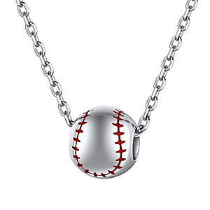 Baseball Necklaces for Women Men 925 Sterling Silver Baseball Pendant with 18 Inches Chain Sports Jewelry for Baseball Lover