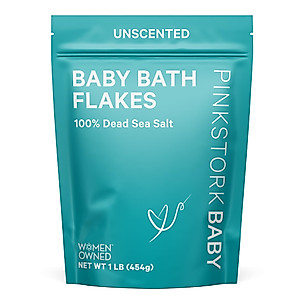 Pink Stork Baby Bath Flakes, Calming Fragrance Free Magnesium Bath Salts for Infants and Toddlers to Help Soothe Diaper Rash, Irritation, and Support Restful Sleep without Melatonin - 16 oz