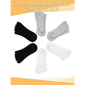 Bencailor 6 Pairs No Show Toe Socks Women Low Cut Toe Separator Socks Invisible Liner Boat Breathable Athletic Cotton Sock(Black, White, Gray)