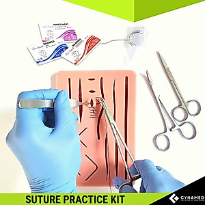 Dr.Stitch Suture Practice Kit for Medical Students - Suture Kit Includes Tool Kit, Large Silicone Suture Pad with Pre-Cut Wounds, and Mixed Suture Threads with Needles (43PC Practice Kit)