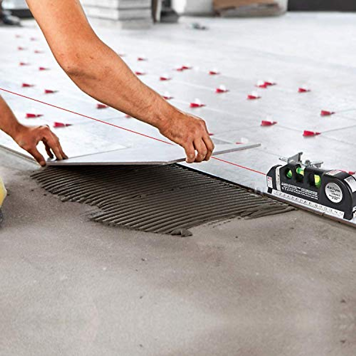 XINGXIN, Multipurpose Laser Level Laser Line 8 feet Measure Tape Ruler Adjusted Standard and Metric Rulers Laser Level Line Tool for hanging pictures-Hanging cabinets-Tile Walls, Black