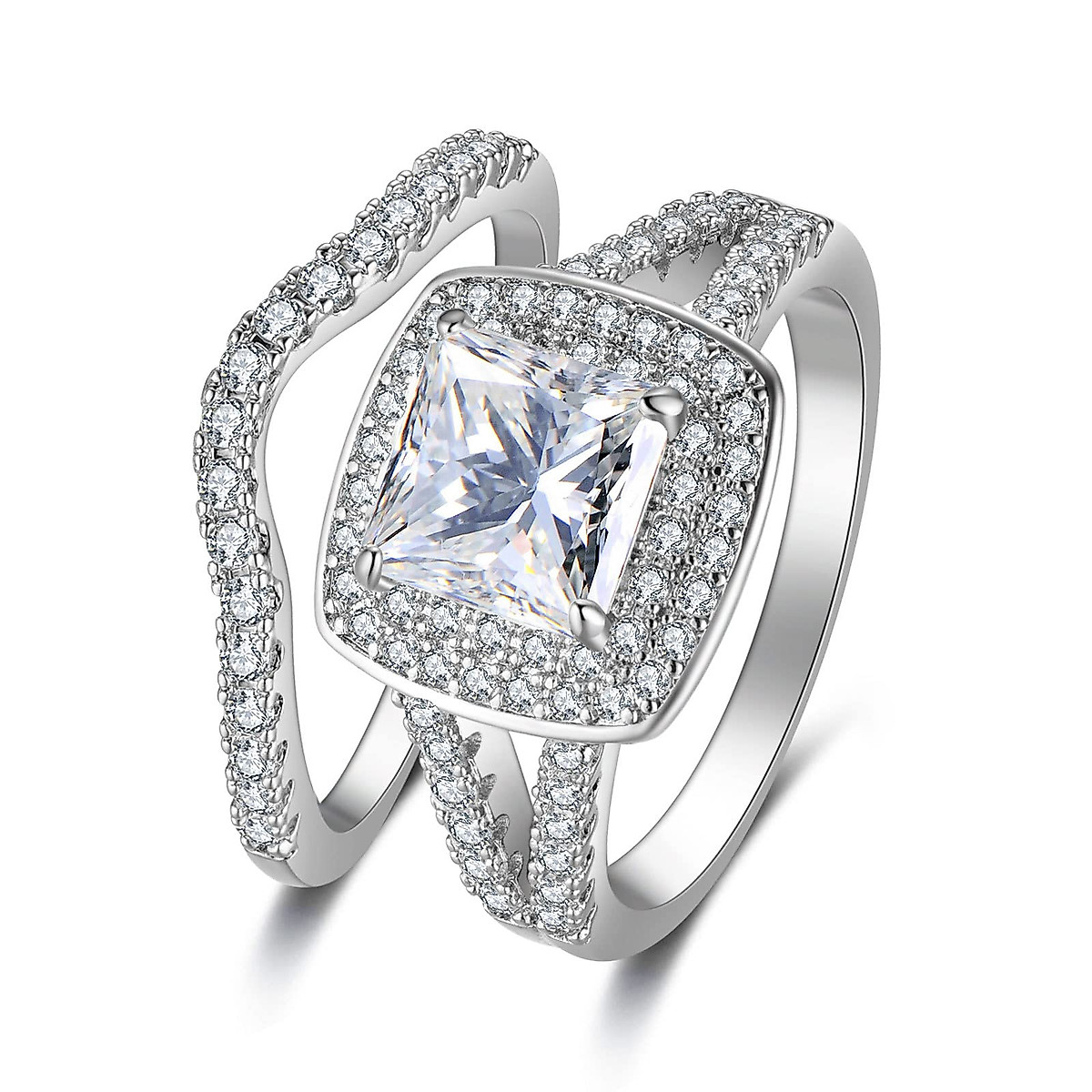 Ahloe Jewelry CEJUG 2Ct 14k Gold Plated Bridal Ring Sets for Women Engagement Rings Wedding Bands Halo Cz Cubic Zirconia, Size 8