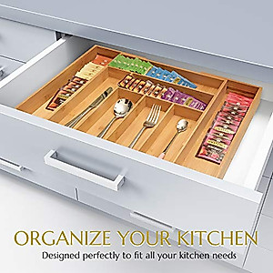Signature Living Bamboo Expandable Utensil Drawer Organizer, Premium Bamboo for Cutlery, Flatware, Silverware - Drawer Dividers for Easy Storage