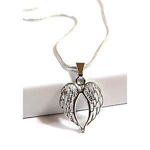 Angel Wing Heart Pendant Necklace Guardian Angel Silver Plated Snake Chain 20 Inch Gift Boxed Jewelry