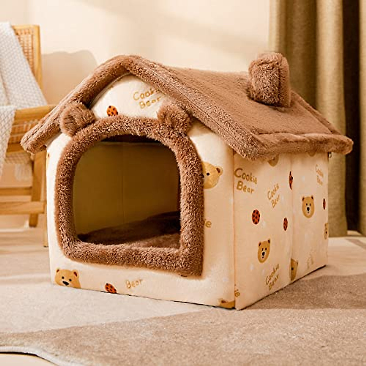 EastVita Pet House Ultra Soft Bed for Cat Dogs,Igloo Dog House Pet Sleep House Removable Washable Warm Cave Hideout House Indoor Tent Huts for Pet Kittens Puppy L19.2x15.3x18in