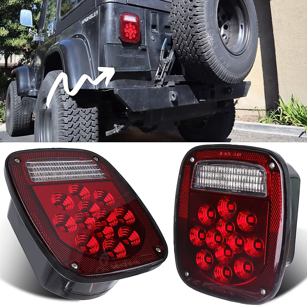 LIMICAR RV Tail Lights, 39 LED Trailer Lights, Red/White Dual Colors Stop Tail Turn Signal Backup Reverse RV Brake Lights for Jeep YJ TJ JK CJ Trailer Truck Caravan