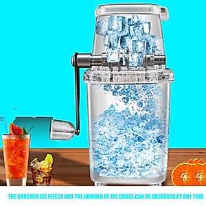 Hand Crank Operated Ice Crusher, Portable Manual Chopper Transparent Stainless Steel Breaker Making Drinks Mini Machine for Fast Coarse Shaved or Fine Chips Summer Energy Saving Home Children(Grey)