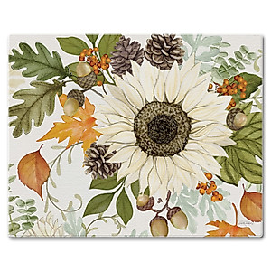 CounterArt Farmhouse Fall Decorative 3mm Heat Tolerant Tempered Glass Cutting Board 15" x 12" Manufactured in the USA Dishwasher Safe