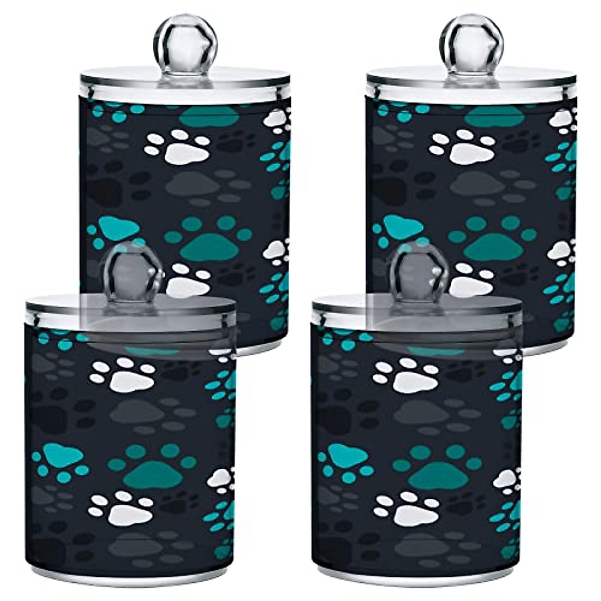 Kigai Cute Paw Prints Qtip Holder Dispenser - 14OZ Clear Plastic Apothecary Jars Food Storage Jar with Lids Bathroom Canister Organizer for Coffee, Tea, Candy, Floss (2Pack)