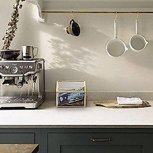 ELLDOO Gold Glass Pentaprism Coffee Pods Holder with Lid for Nespresso Vertuoline Capsule, Tea Bags Sugar Packets Sweeteners Candy Snack Storage for Counter, Coffee Bar, Kitchen, Breakroom