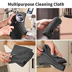 Barista Towel Set, Extra Thick Waffle Microfiber Coffee Cleaning Cloths for Espresso Machine, Steam Wand, Countertop, Grey, 3-Pack