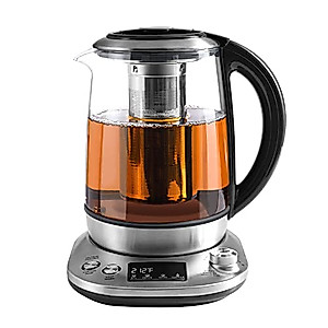 Mecity Tea Kettle Electric Tea Pot with Removable Infuser, 9 Preset Brewing Programs Tea Maker with Temprature Control, 2 Hours keep Warm, 1.7 Liter Electric Kettles, 1200W, Glass and Stainless Steel