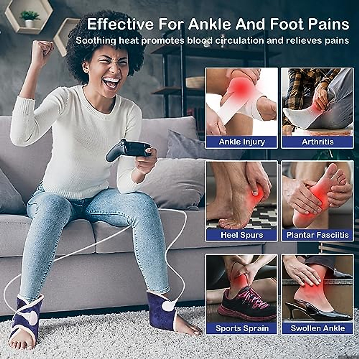 JOBYNA 2 Pack Heated Ankle Wrap for Ankle Pain Relief, 86℉-158℉ & Auto Shut Off, Electric Ankle Warmers for Achilles Tendonitis Relief, Plantar Fasciitis Relief, Sprained Ankles and Heels