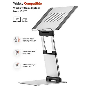 Ergonomic Laptop Stand for Desk, Sit to Stand Laptop Riser, Adjustable Height up to 21", Standing Computer Stand, Promote Healthy Posture Compatible with MacBook Air Pro, All Laptops 10-17"-Silver