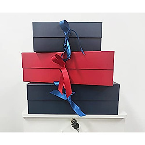 REECAGO Blue Gift Box 13X10X4.5Inch with Magnetic Lid and Silk Ribbon for Christmas Presents Wrapping Gifts Presents Birthdays, Wedding, Holidays, Anniversaries Gift Packaging